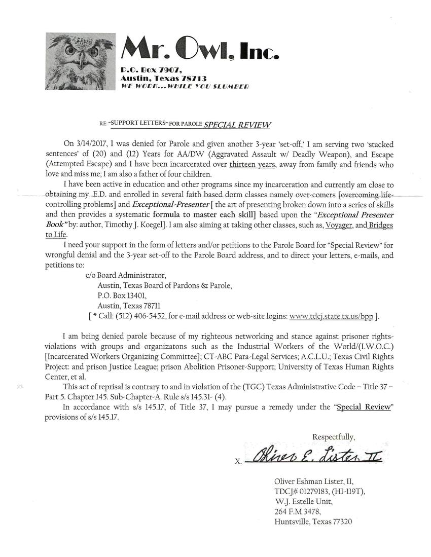 Self Support Letter For Parole Infoupdate